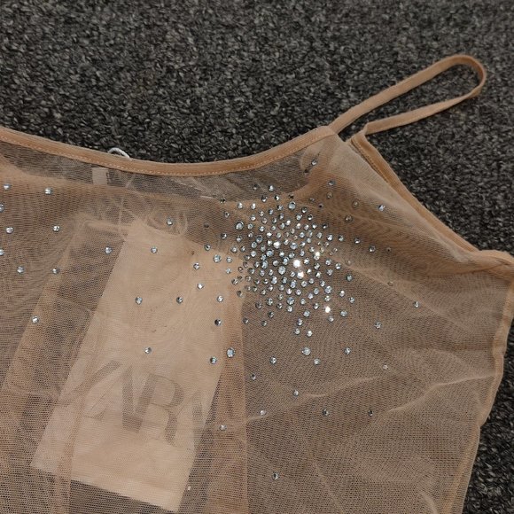 Zara | Tops | Zara Rhinestoneencrusted Tulle Bodysuit | Poshmark